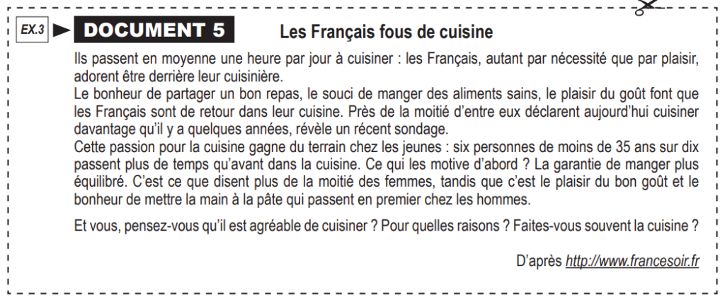 DELF B1 - MONOLOGUE SUIVI - DOCUMENT 5 - "Les Français fous de cuisine ...